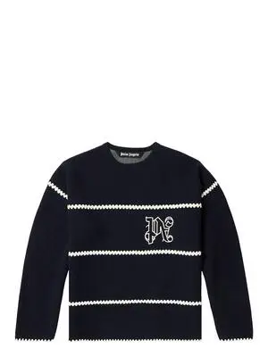 Palm Angels Monogram Striped Sweater - Blue