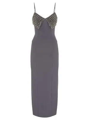 Attico Crystal Detail Midi Dress - Grey