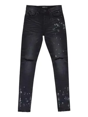 PURPLE BRAND Resin Knee Slit Skinny Jeans - Black