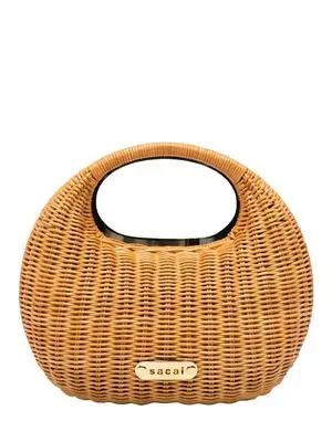 Sacai Rattan Round Bag - Tan