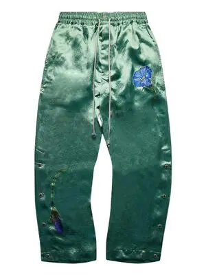 SONG FOR THE MUTE Falling Flowers Studded Track Pant - Green