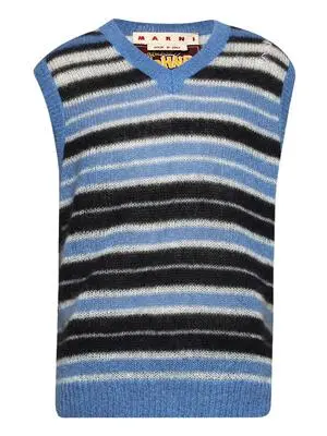 Marni Brushed Mohair Stripe Gilet - Blue