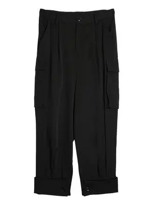 Y’s Gabardine Cuffed Hem Cargo Trousers - Black