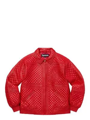 Supreme Studded Quilted Leather Jacket - Red