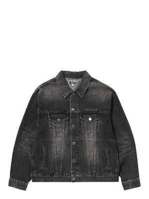 A BATHING APE Distressed Denim Trucker Jacket - Black