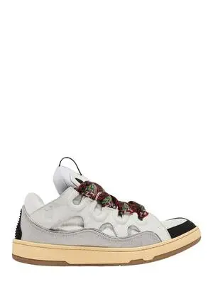 LANVIN Curb Leather And Glitter Sneakers - White