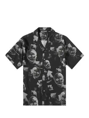 Palm Angels Skull Print Bowling Shirt - Black