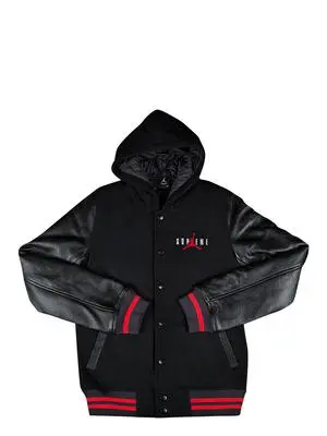 Supreme X Air Jordan Hooded Varsity Jacket - Black