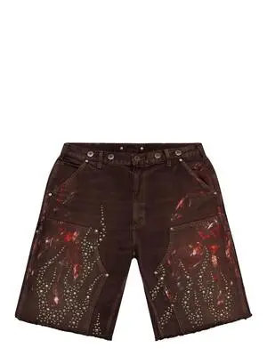 HELLSTAR Studded Denim Shorts - Brown