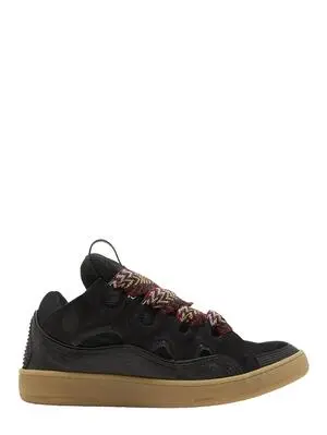 LANVIN Curb Leather And Glitter Sneakers - Black