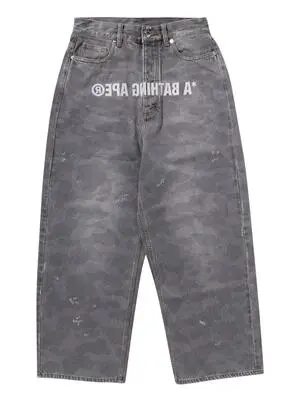 A BATHING APE 1st Camo Destroyed Loose Fit Denim Pants - Grey