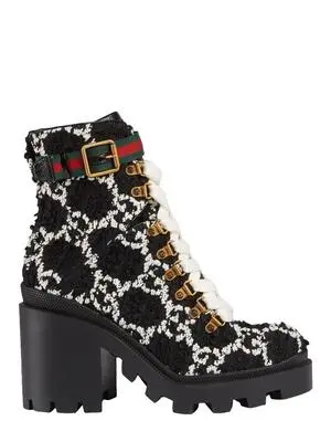 Gucci Gg Tweed Ankle Boots - Black