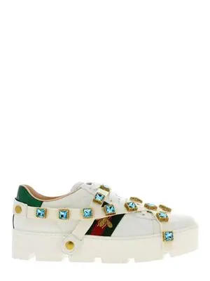 Gucci Ace Platform Sneakers With Gems - White