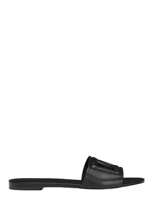 Dolce & Gabbana Calfskin Slide Sandal With Logo - Black