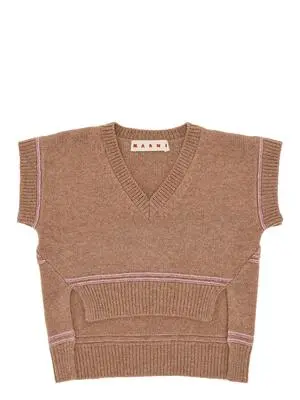 Marni Logo V-neck Virgin Wool Sweater - Tan