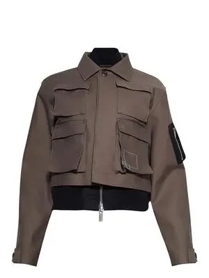 Sacai Cotton Back Satin X Nylon Twill Jacket - Brown