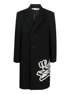 Off-White Graffiti Wool Skate Long Coat - Black