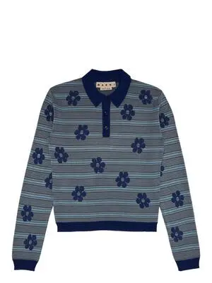 Marni Striped Flowers Polo Neck - Blue
