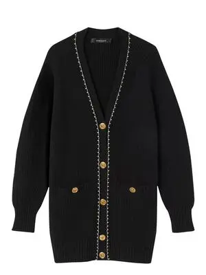 Versace Medusa Button Wool Knit Cardigan - Black