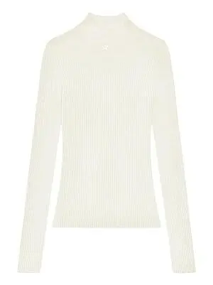 COURREGES Mockneck Light Ribbed Sweater - White