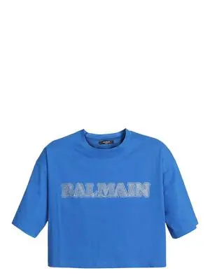 Balmain Cropped Rhinestone T-shirt - Blue