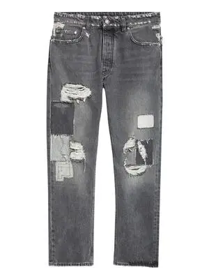 Palm Angels Destroyed Straight Leg Jeans - Black