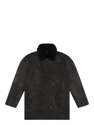 DENIM TEARS Oakland Wreath Winter Leather Coat - Black