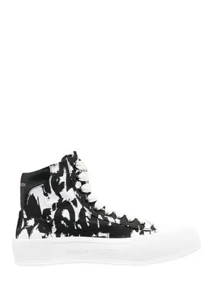 Alexander McQueen Deck Plimsoll High 'graffiti - Black