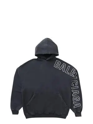 Balenciaga Logo Embroidered Oversized Hoodie - Black