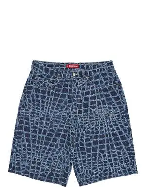 Supreme Frayed Croc Baggy Denim Short - Blue