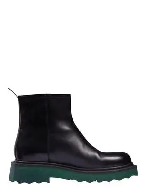 Off-White Sponge Sole Leather Zip Boot - Black