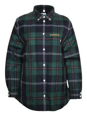 Burberry Embroidered Logo Check Overshirt - Green