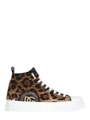 Dolce & Gabbana Portofino Mid Leopard Sneakers - Brown