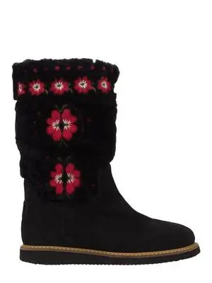 Valentino Garavani Embroidered Fur Boots - Black