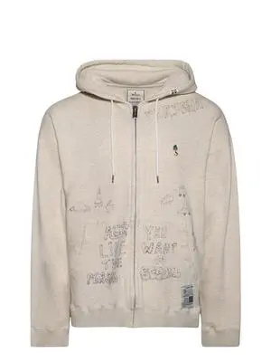 Mihara Yasuhiro Distressed Graffiti Print Zip-up Hoodie - White