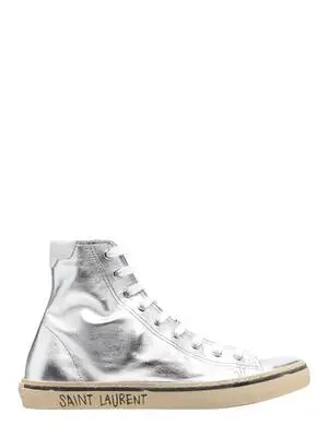Saint Laurent Malibu Mid Metallic Sneakers - Silver