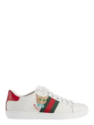 Gucci Ace Cat Embroidery - White