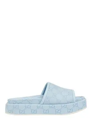 Gucci Platform Sandal With Allover Gg - Blue
