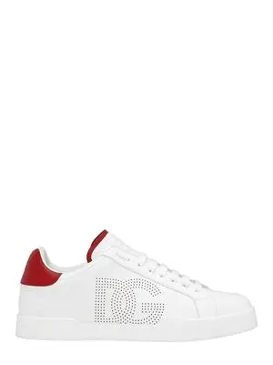Dolce & Gabbana Portofino Perforated Dg Logo Sneakers - White