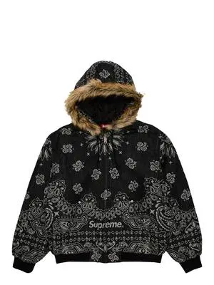 Supreme Bandana Jacquard Denim Hooded Work Jacket - Black