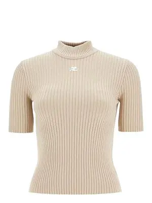 COURREGES Ribbed Turtleneck Sweater - Tan
