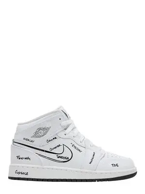 JORDAN 1 Mid Gs Schematic Sneakers - White