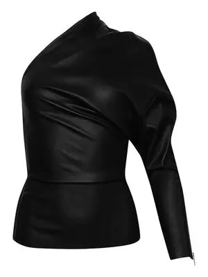 Rick Owens One-shoulder Lambskin Top - Black