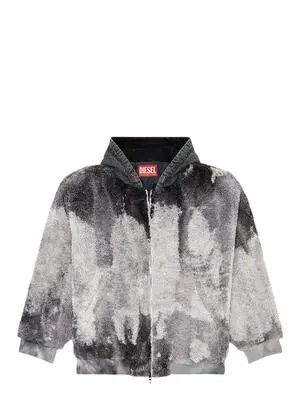 DIESEL® Tie-dyed Teddy Jacket With Denim Hood - Grey