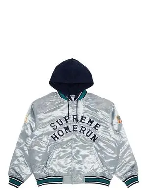 Supreme Satin Hooded Varsity Jacket - Silver