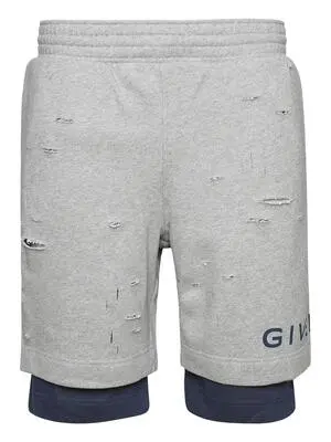 Givenchy Logo Printed Distressed Shorts - Grey