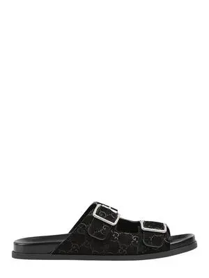 Gucci Suede Gg Slide Sandals - Black