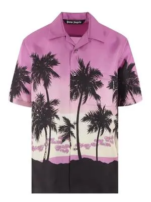 Palm Angels Palm Tree Print Silk Shirt - Purple