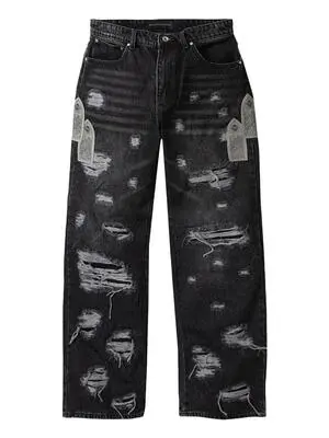 WHO DECIDES WAR Side Patch Relaxation Denim Jeans - Grey