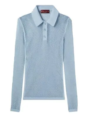 Gucci Embossed Technical Mesh Polo Top - Blue